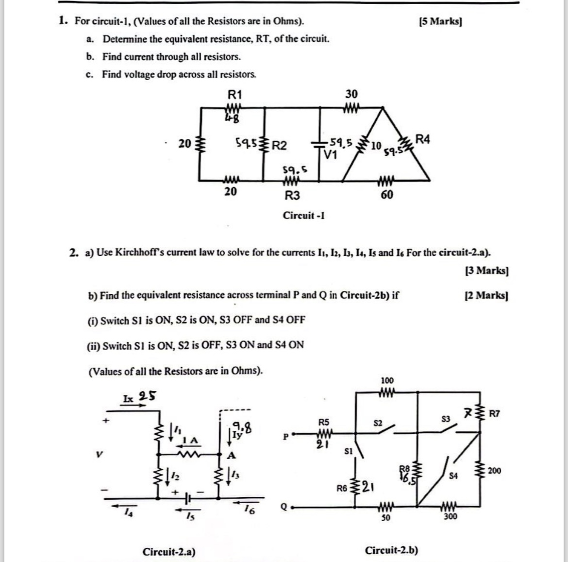 Solved For circuit-1, (Values of all the Resistors are in | Chegg.com