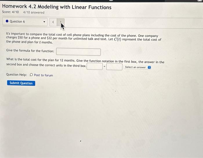 Solved Homework 4.2 Modeling with Linear Functions Score: | Chegg.com