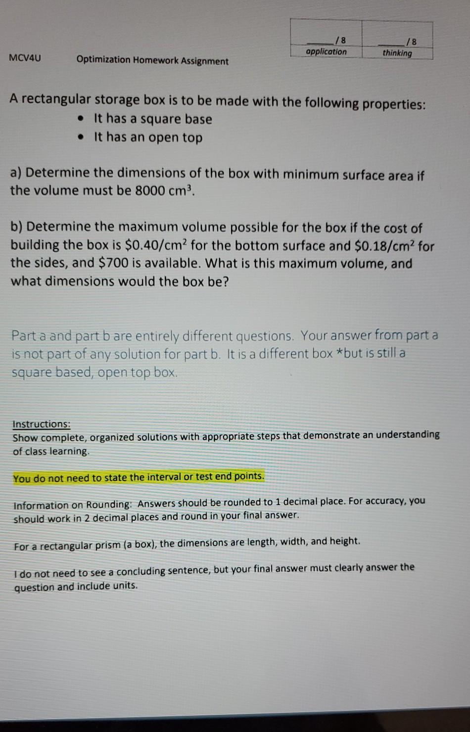 Solved / 8 application / 8 thinking MCV40 Optimization | Chegg.com