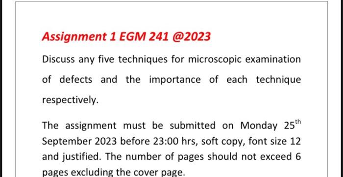 Assignment 1 EGM 241 @2023 Discuss any five | Chegg.com