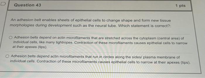 D Question 43 1 pts An adhesion belt enables sheets | Chegg.com