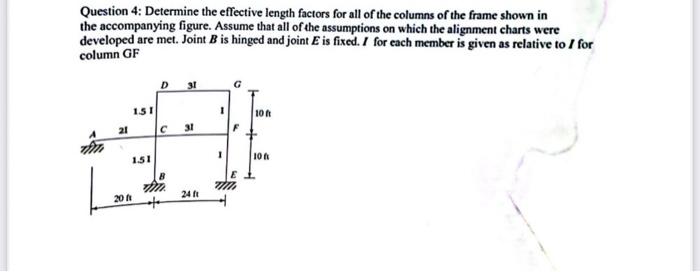 Question 4: Determine the effective length factors | Chegg.com