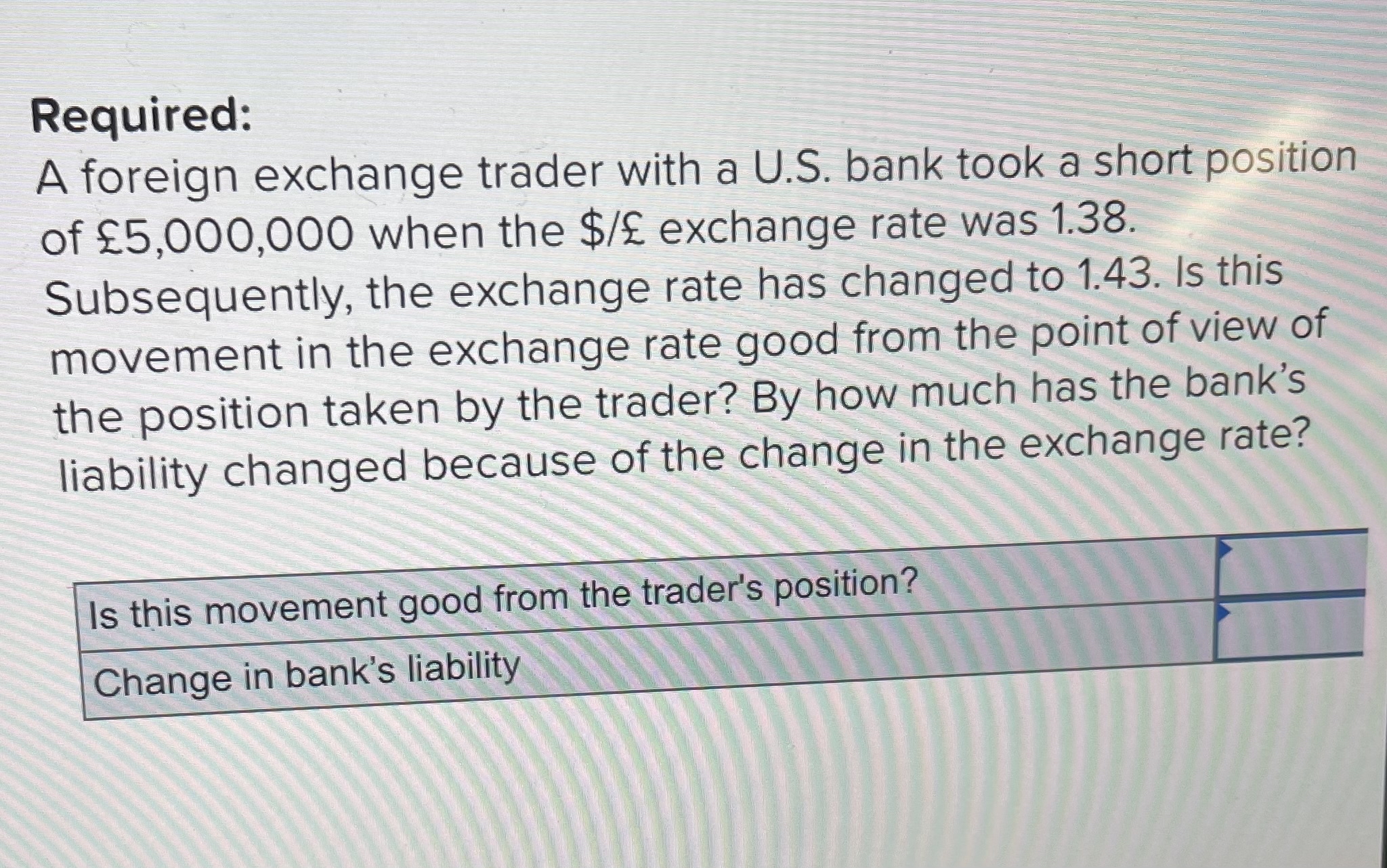 Solved Required:A foreign exchange trader with a U.S. ﻿bank | Chegg.com