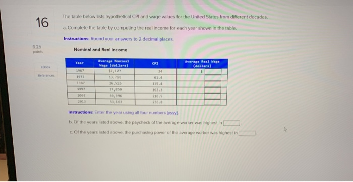 16 The table below lists hypothetical CP1 and wage | Chegg.com