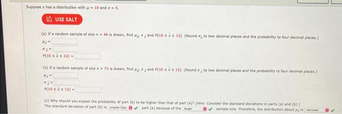 Solved Suppose x has a distribution with μ=10 and o =5. (a) | Chegg.com