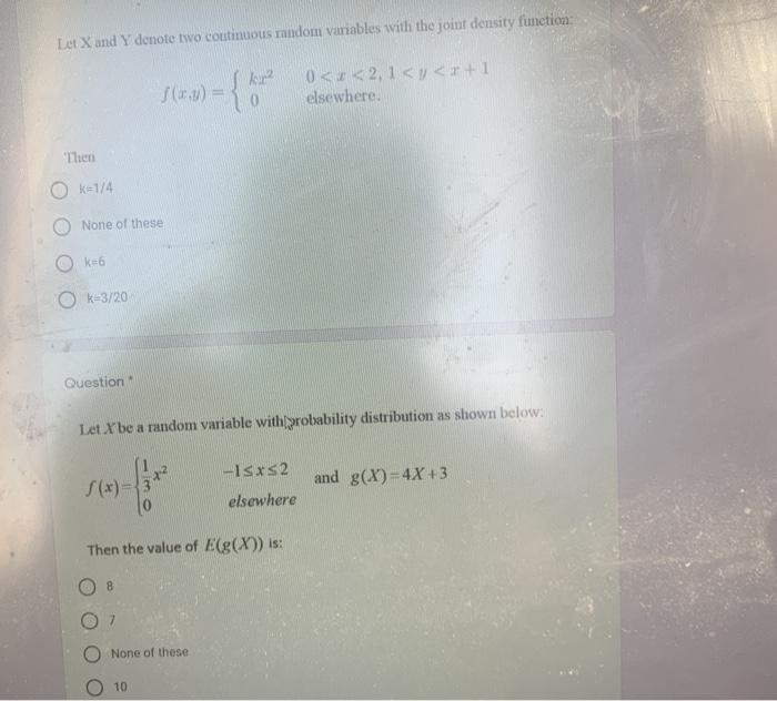 Solved Let X and Y denote to continuous random variables | Chegg.com