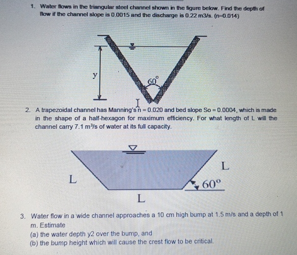 Solved Water flows in the triangular steel channel shown in | Chegg.com