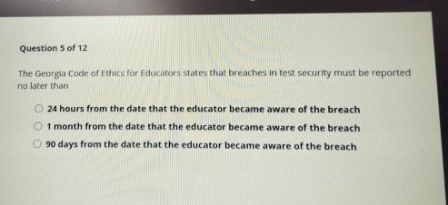 Solved Question 5 ﻿of 12The Georgia Code of Ethics for | Chegg.com