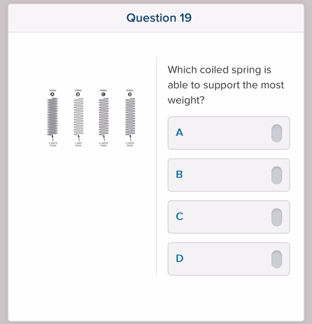 Solved Question 19Which coiled spring is able to support the | Chegg.com