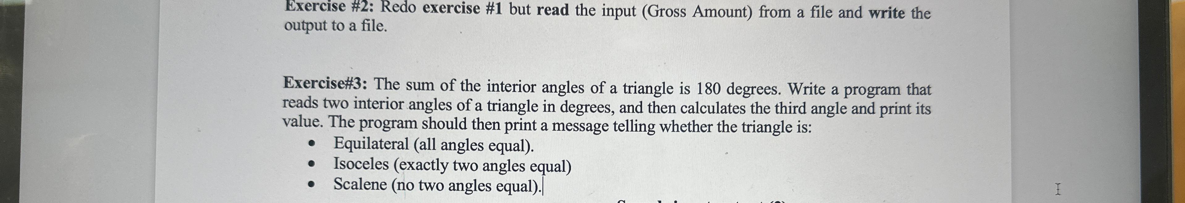 Solved Exercise #2: Redo exercise #1 but read the input | Chegg.com Solved Exercise #2: Redo exercise #1 but read the input | Chegg.com