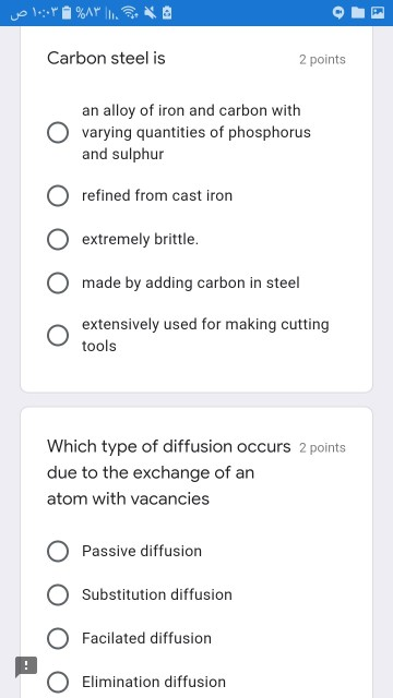 Solved 8 أغسطس زال ۳۰,1KB) 2 points Delta iron occurs at | Chegg.com