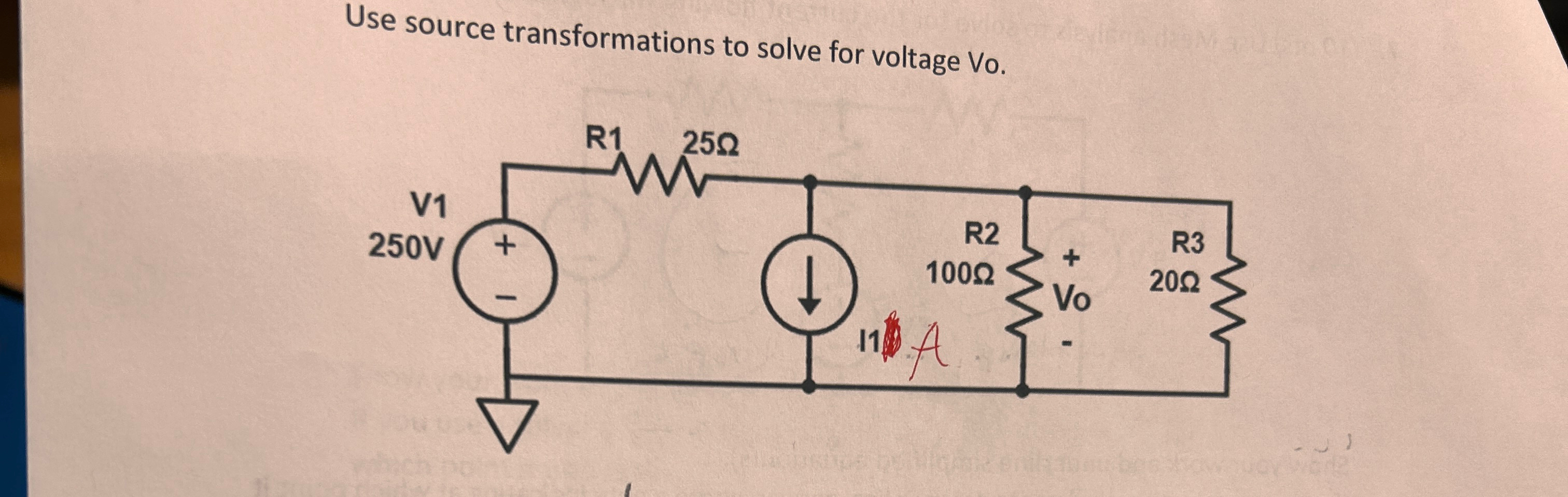 Use source transformations to solve for voltage V0. | Chegg.com Use source transformations to solve for voltage V0. | Chegg.com