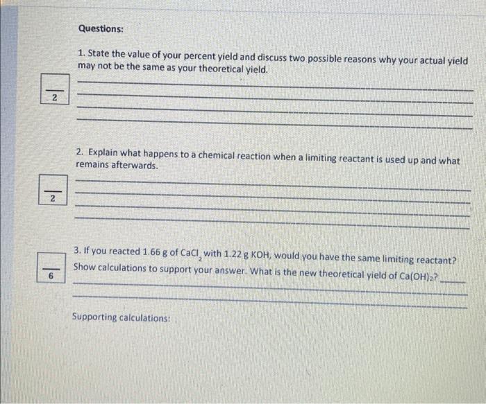 Solved 1. State the value of your percent yield and discuss | Chegg.com