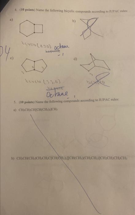 Solved 4. (10 points) Name the following bicyelic compounds | Chegg.com