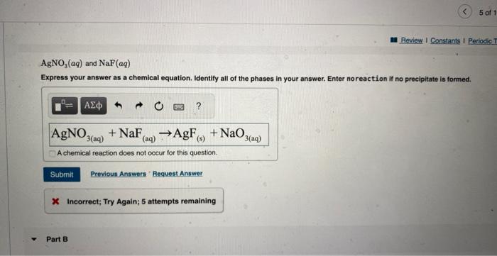 Solved AgNO3(aq) and NaF(aq) Express your answer as a | Chegg.com