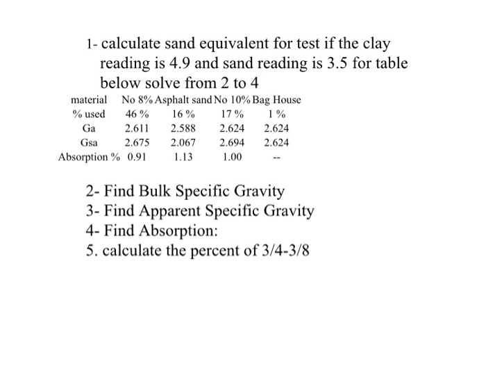Solved 1- calculate sand equivalent for test if the clay | Chegg.com