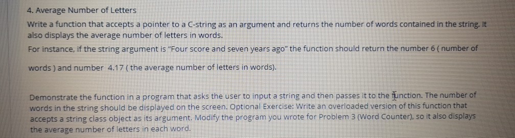 Solved 4. Average Number of Letters Write a function that | Chegg.com