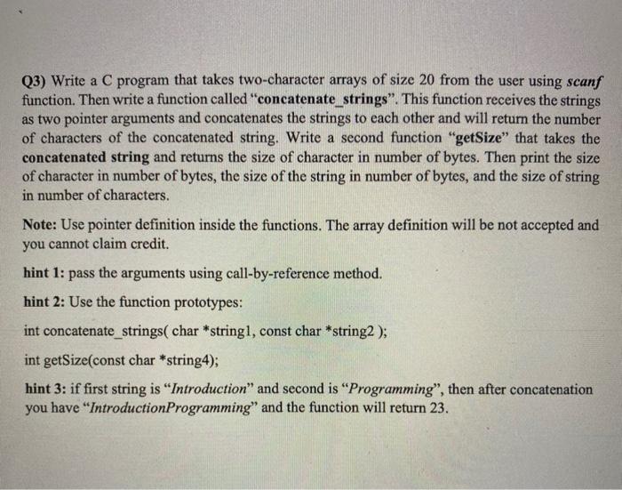 Solved Q3) Write a C program that takes two-character arrays | Chegg.com
