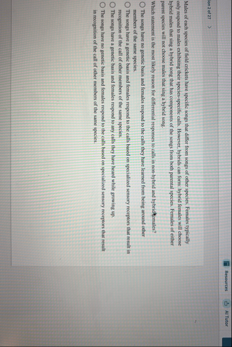 Solved ResourcesAl Tutorion 2 ﻿of 27Males of each species of | Chegg.com