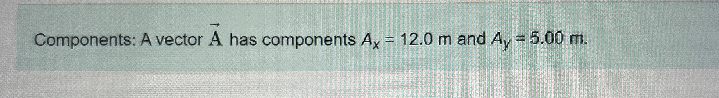 Solved Components: A vector vec(A) ﻿has components Ax=12.0m | Chegg.com