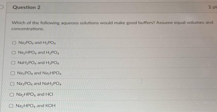 Solved Which of the following aqueous solutions would make | Chegg.com