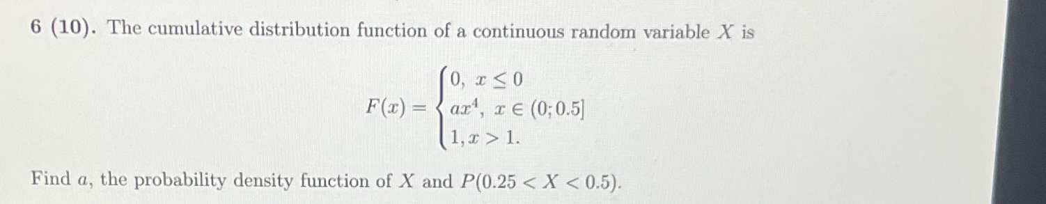 Solved The cumulative distribution function of a continuous | Chegg.com
