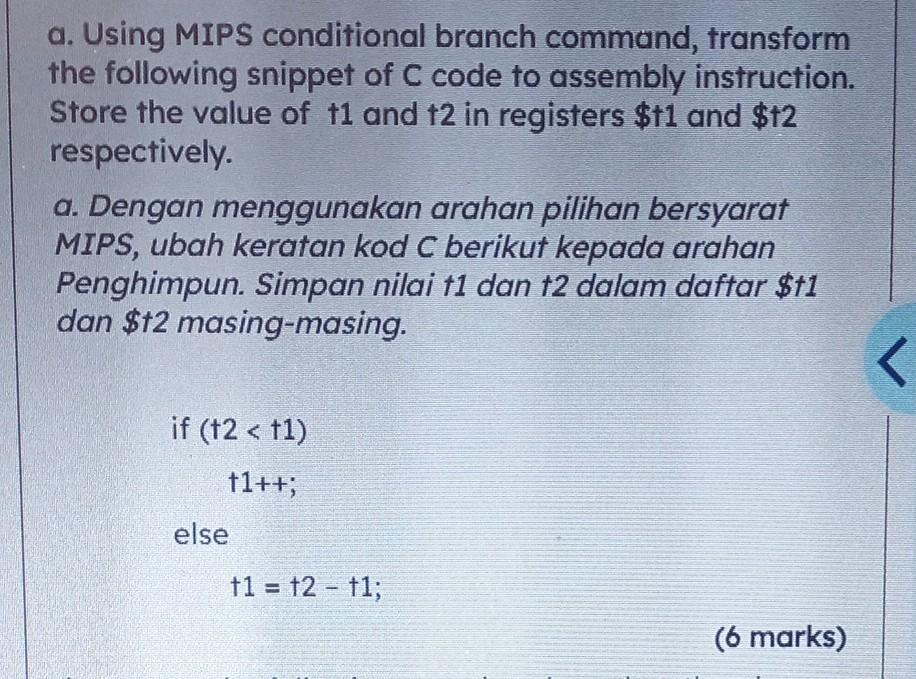 Solved A Using Mips Conditional Branch Command Transform 0088