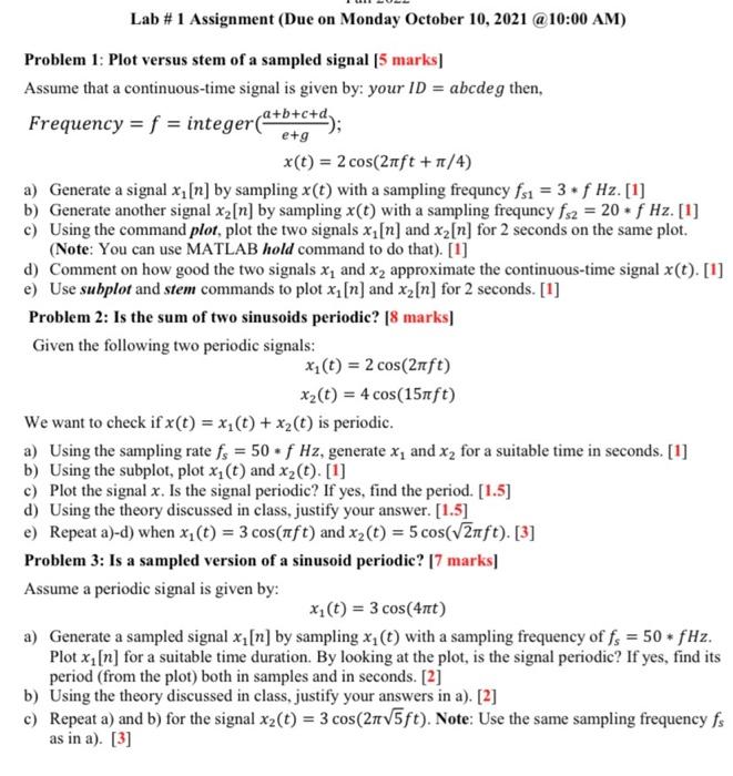Solved Lab # 1 Assignment (Due on Monday October 10, | Chegg.com