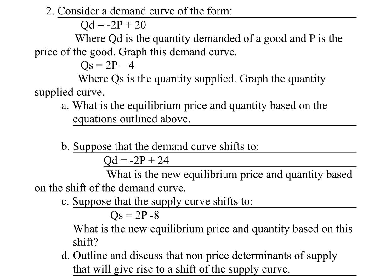 Solved Consider a demand curve of the form:Qd=-2P+20Where Qd | Chegg.com