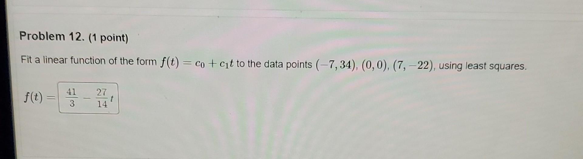 Solved Fit a linear function of the form f(t)=c0+c1t to the | Chegg.com
