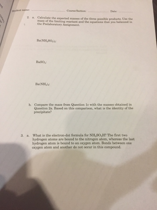 Solved Student name: Course/Section: Date: 2. a. Calculate | Chegg.com