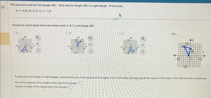 Solved Plot each point and form the irlangle ABC. Verify | Chegg.com