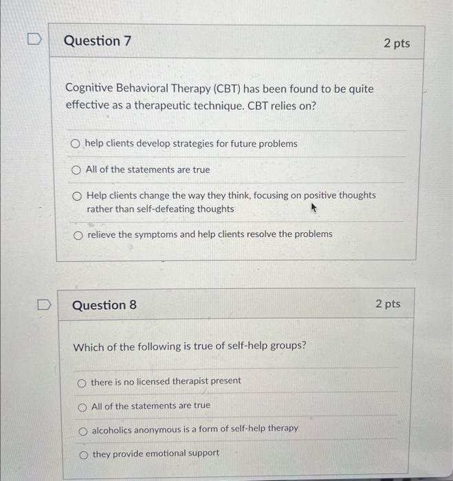 Solved Cognitive Behavioral Therapy (CBT) has been found to | Chegg.com