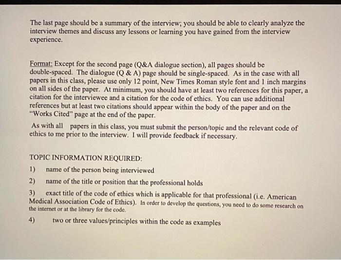 Ethics Interview Instructions (4-5 pages) Directions: | Chegg.com