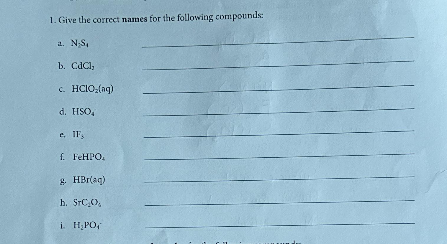 Solved Give the correct names for the following | Chegg.com