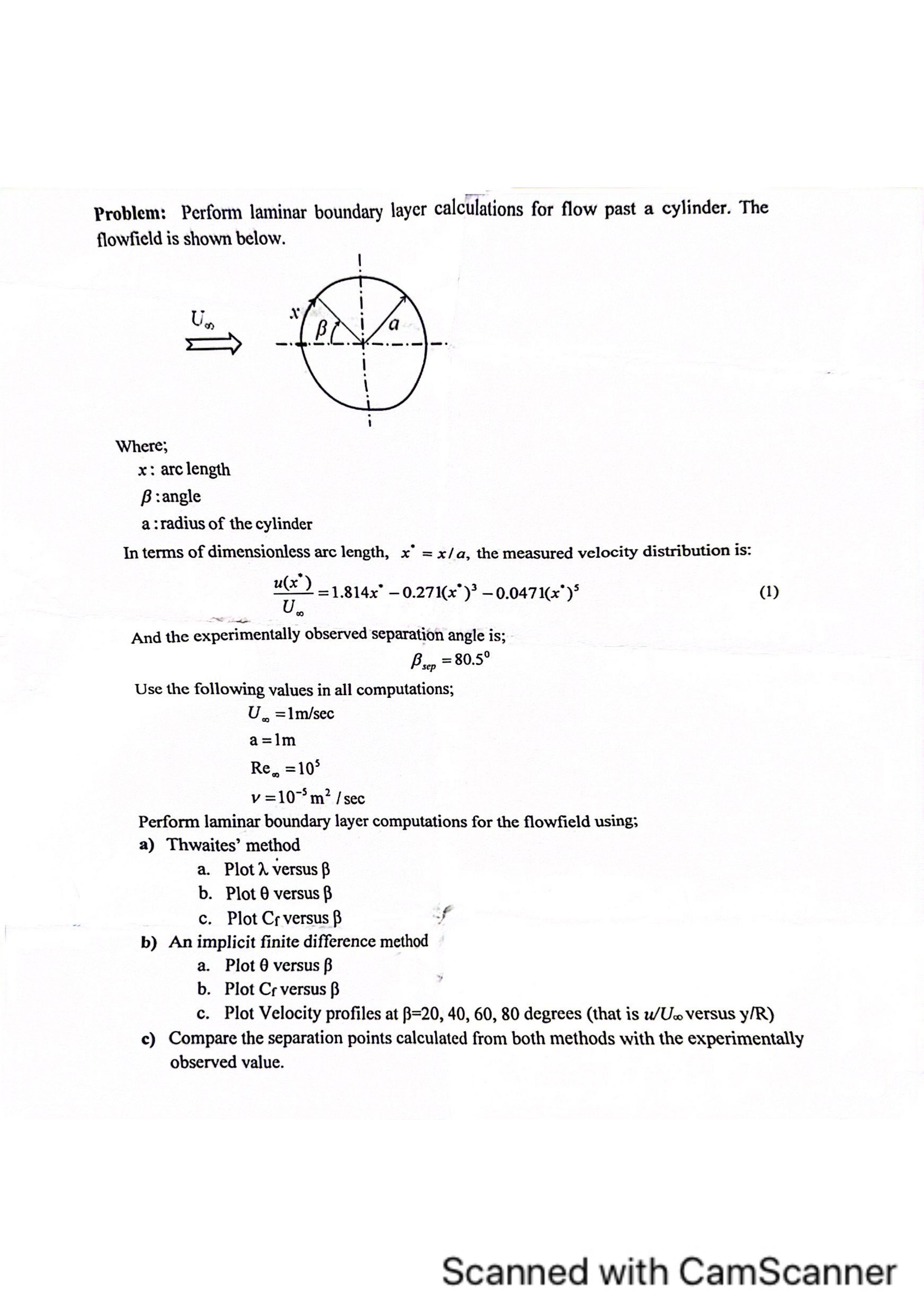 Solved Problem: Perform laminar boundary layer calculations | Chegg.com