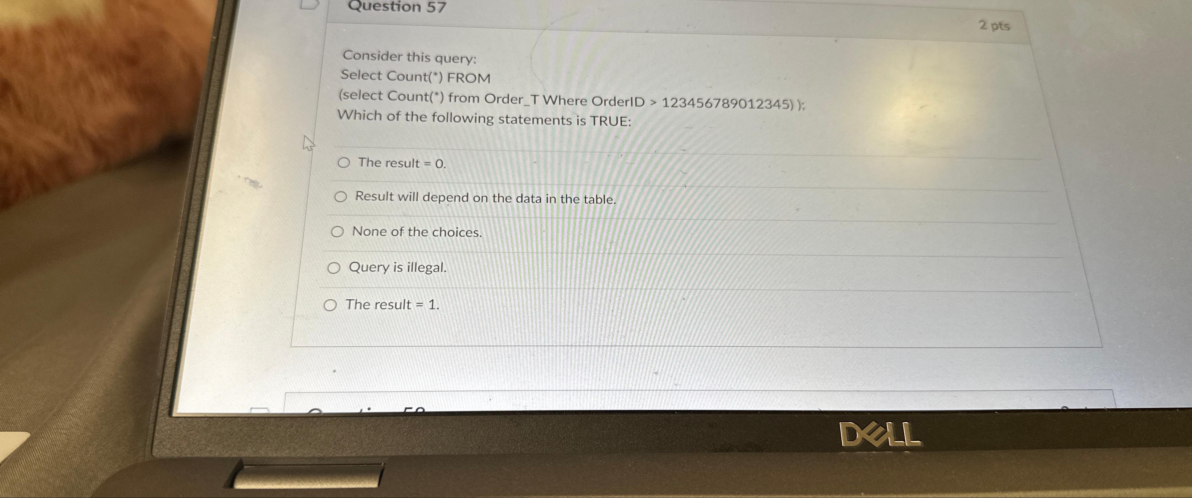 Solved Question 572 ﻿ptsConsider this query:Select Count() | Chegg.com