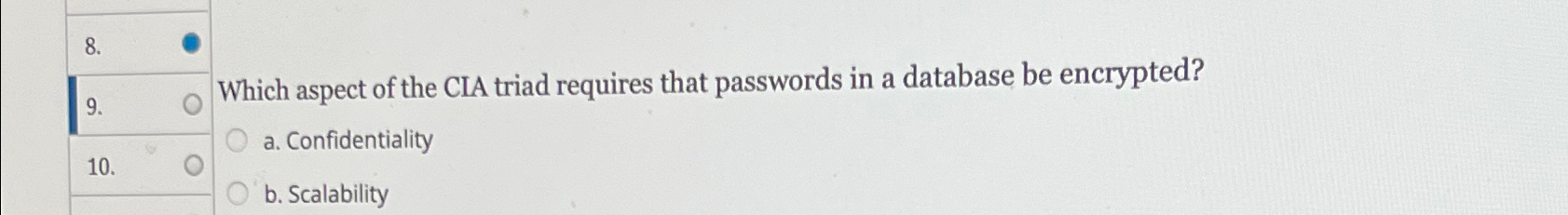 Solved Which aspect of the CIA triad requires that passwords | Chegg.com