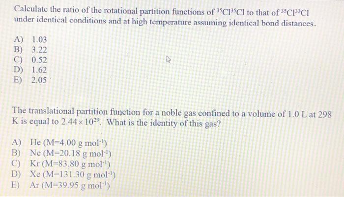 Solved Calculate the ratio of the rotational partition | Chegg.com