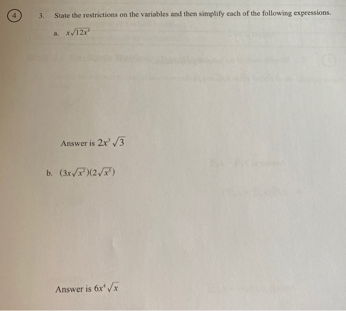 Solved 3. State the restrictions on the variables and then | Chegg.com