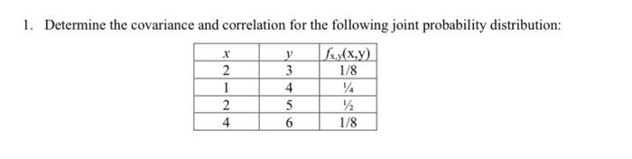 Solved 1. Determine the covariance and correlation for the | Chegg.com
