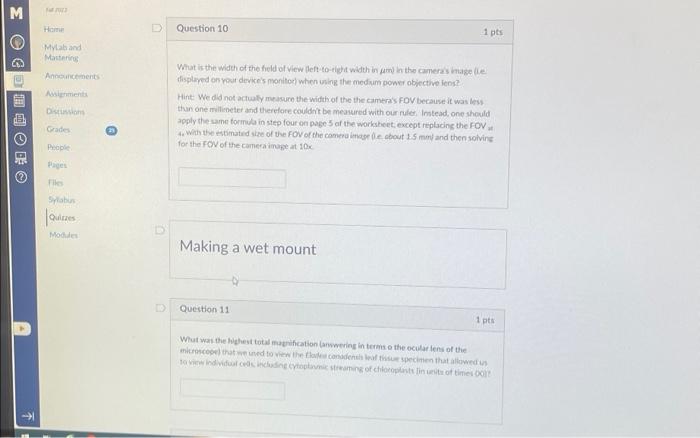 Solved 1)What is the width of the field of view | Chegg.com