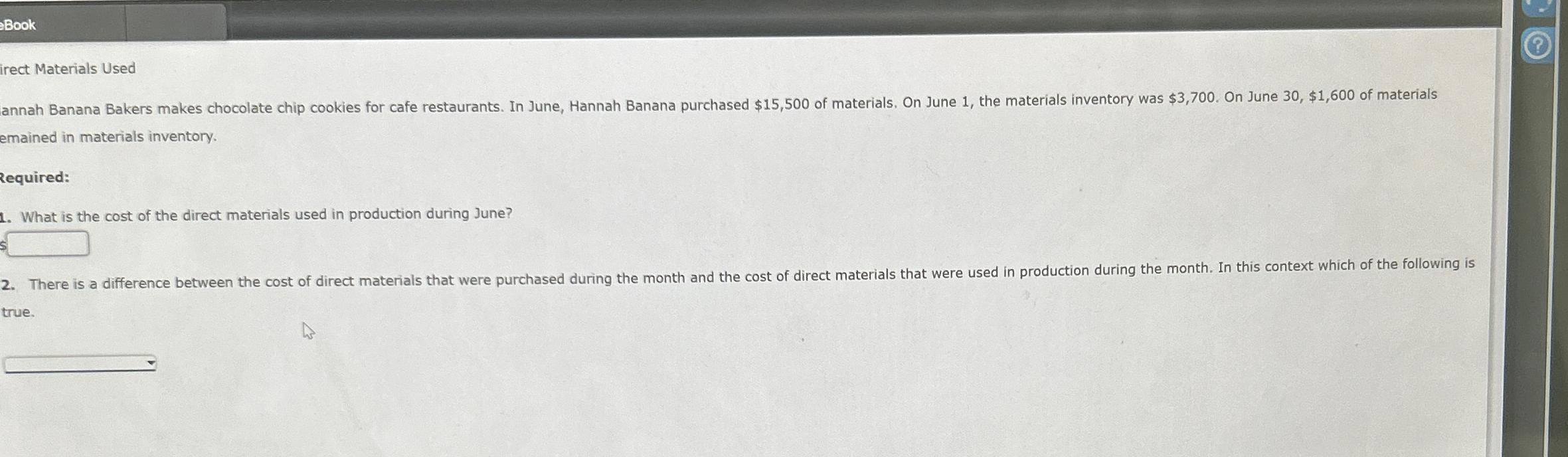Solved Bookirect Materials Used emained in materials | Chegg.com