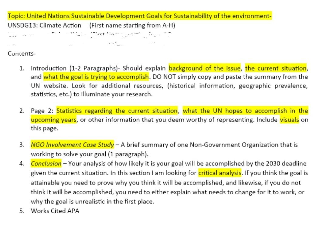 Solved Topic: United Nations Sustainable Development Goals | Chegg.com