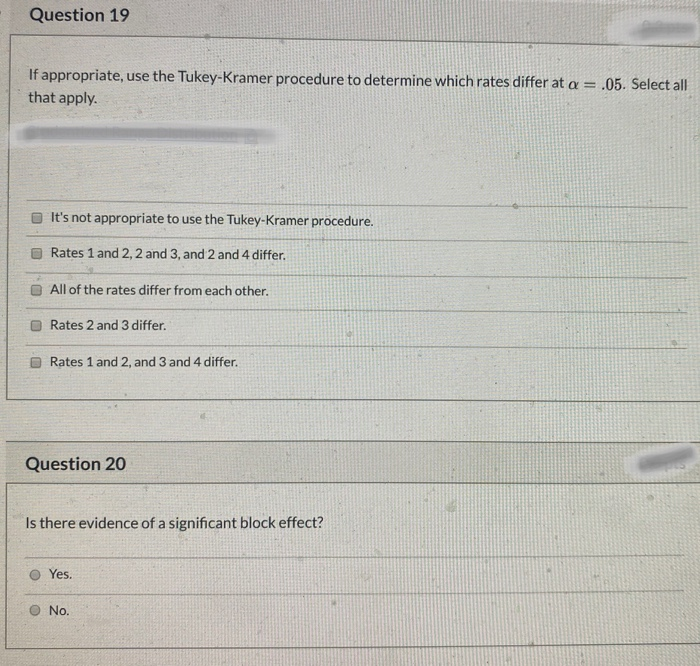 Solved Question 19 If appropriate, use the Tukey-Kramer | Chegg.com