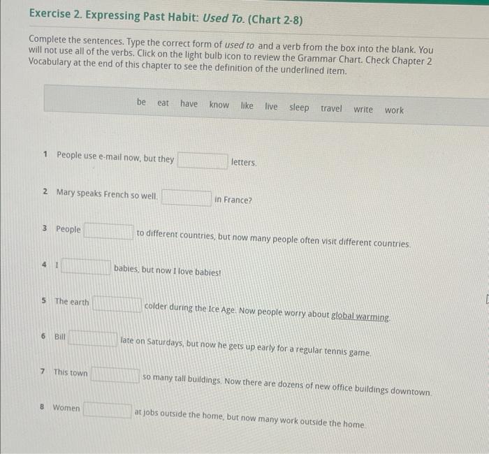 Exercise 2. Expressing Past Habit: Used To. (Chart | Chegg.com