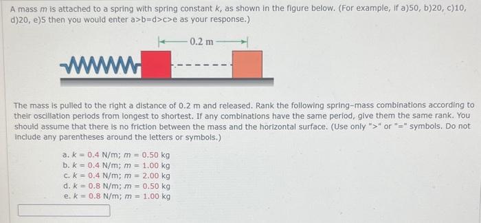Solved A mass m is attached to a spring with spring constant | Chegg.com