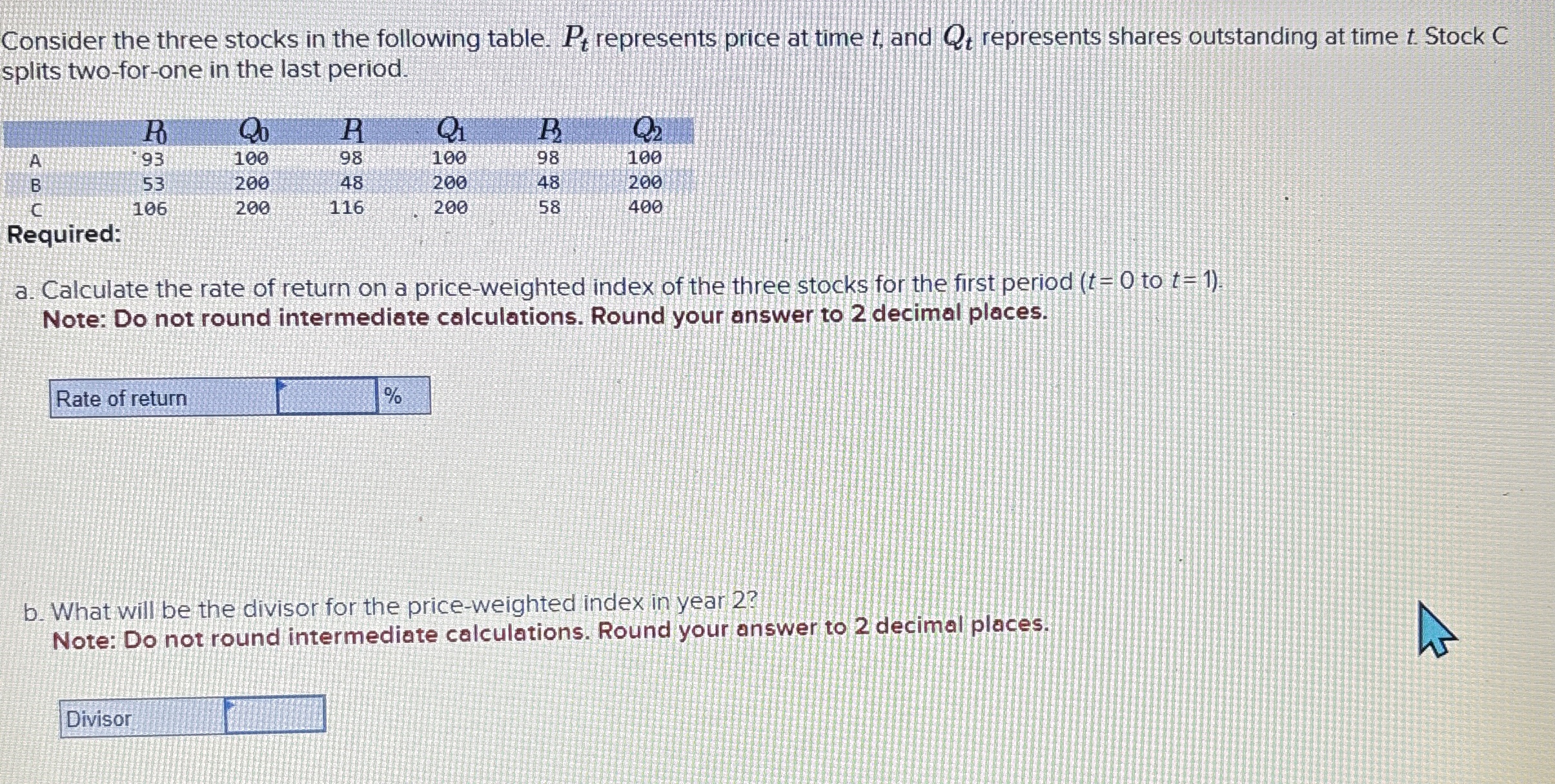 Solved Consider the three stocks in the following table. Pt | Chegg.com