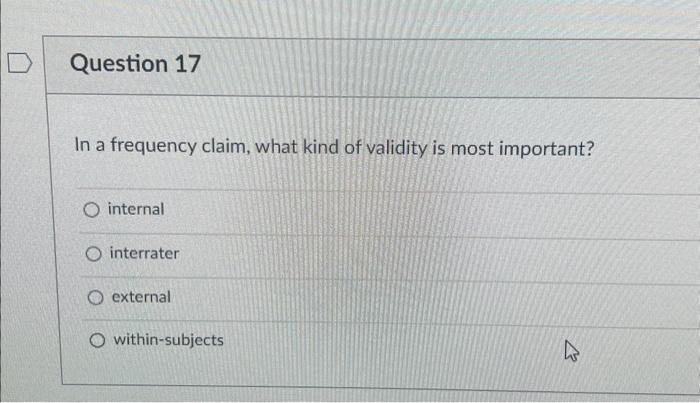 Solved In a frequency claim, what kind of validity is most | Chegg.com
