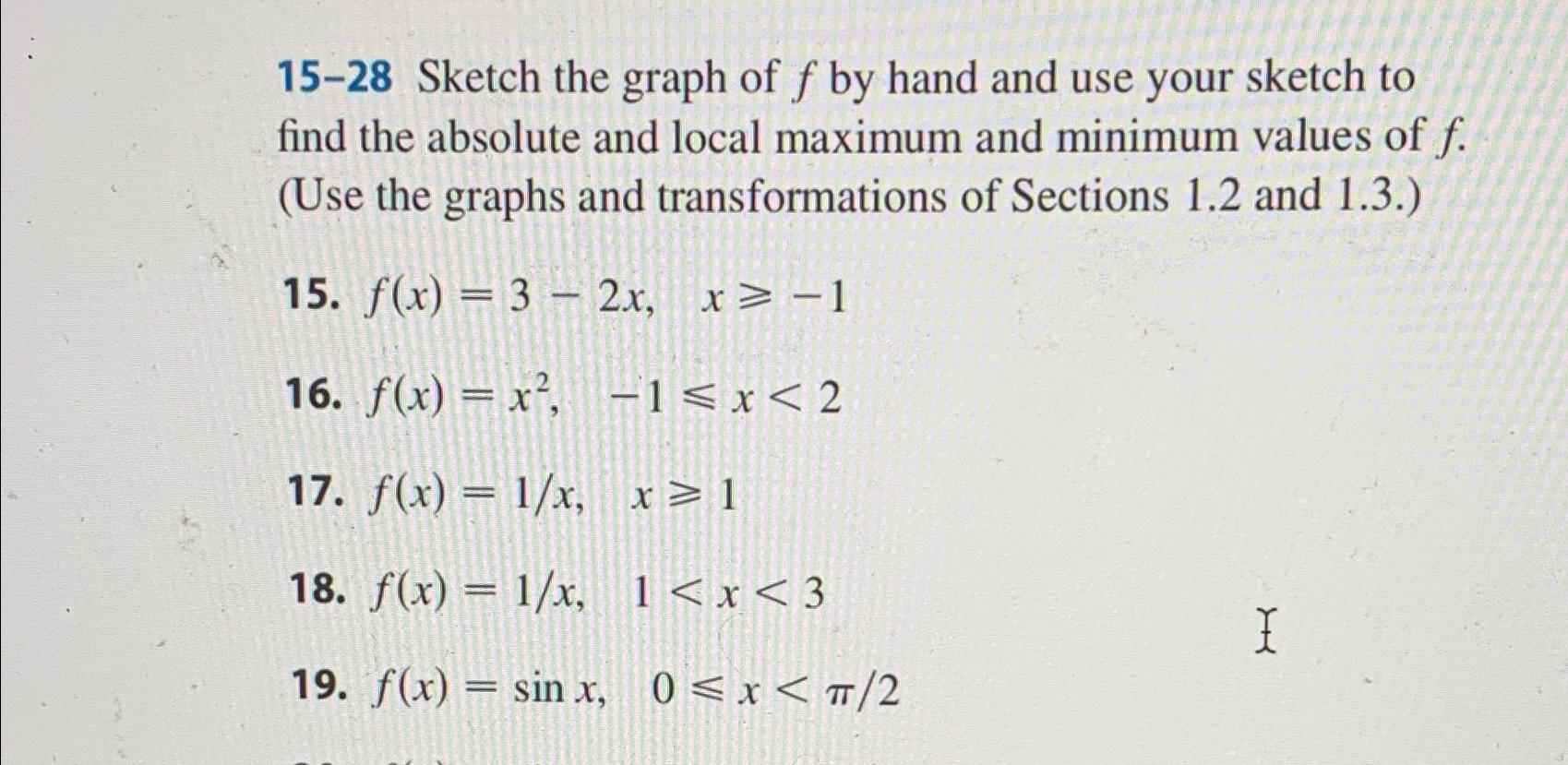 Solved 15-28 ﻿Sketch the graph of f ﻿by hand and use your | Chegg.com